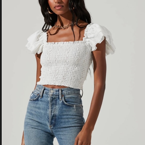 Astr | Tops | Astr Smocked Flutter Gauze Top In White | Poshmark